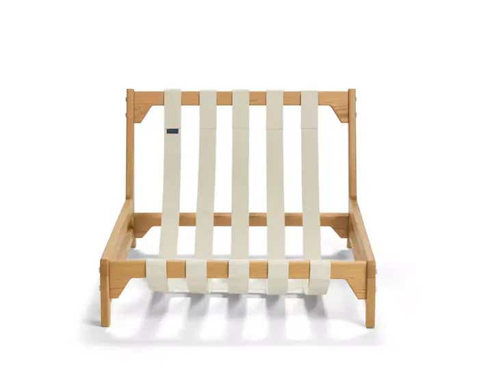 PillowSac Accent Chair Frame: Blonde Wood, Tan Webbing & Nickel Hardware